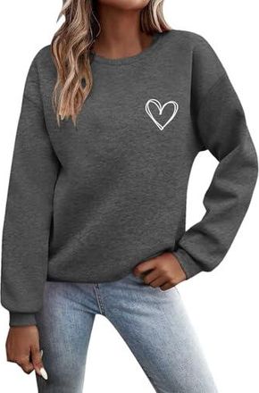 Generic Sweat &agrave; capuche &agrave; col rond imprim&eacute; tendance pour la Saint-Valentin 2026, gris, XL
