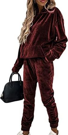 Onsoyours Femmes 2 Pi&egrave;ce Surv&ecirc;tement Ensemble Sportswear Pull et Jogging Pantalons Ensemble de Sport C Vin Rouge S