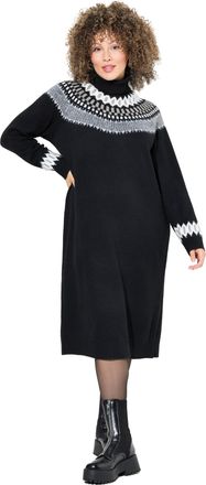 Ulla Popken Damen große Größen Übergrößen Plus Size Strickkleid, Norwegermuster, Rollkragen, Langarm
