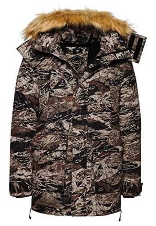 Superdry Everest Parka pour homme avec capuche en fausse fourrure, Imprim&eacute; kaki d&eacute;lav&eacute;, S