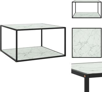vidaXL Couchtisch Schwarz mit Weißem Glas Marmor-Optik 90x90x50 cm - Couchtisch - Wohnzimmertisch - Sideboard - Esszimmertisch - Schwarz Weiß