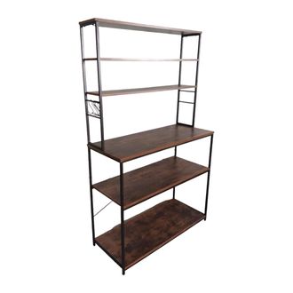 Relaxdays K&uuml;chenregal, 6 Ablagen mit K&uuml;chenarbeitsplatte, HBT 167 x 100 x 40 cm, offenes Mikrowellenregal, braun/schwarz