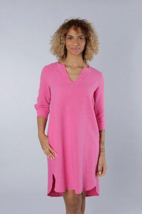 Nadine H Sommerkleid Leinenkleid im trendigem Sommerpink mit Taschen und V-Ausschnitt