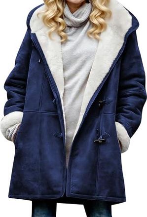 Generic Vestes dhiver doubl&eacute;es Sherpa pour femme - Sweat &agrave; capuche en polaire pelucheuse - Tendance et confortable - D&eacute;contract&eacute;, bleu, 3XL