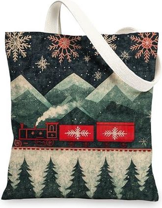 Generic Sac fourre-tout en toile pour le shopping - 33 x 38,1 cm - Motif train &agrave; vapeur - R&eacute;utilisable - Pour homme et femme - Peinture esth&eacute;tique - D&eacute;coratio