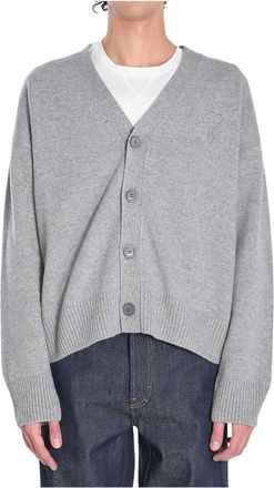 Ami Bestickte Logo-Knopf-Strickjacke - - Knitwear - Herren - Grau - L