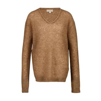 120% Lino Transparentes Oberteil mit V-Ausschnitt - - Knitwear - Damen - Braun - M