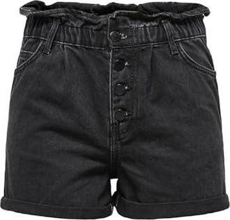 Only Only ONLCUBA Short en Jean pour Femme Taille Haute Coupe Ample, Jean Noir, XS