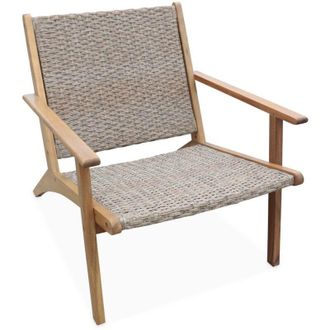 Sweeek Fauteuil relax en bois dacacias et r&eacute;sine. dossier et assise effet paillage. 62 x 78 x 67 cm BELIZE