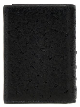 Valentino Garavani Ostrich Leather with Vlogo Card Case - Black