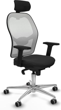 Piqueras y Crespo Schwarzer B&uuml;rostuhl mit 2D-Armlehnen, h&ouml;henverstellbarer Lendenwirbelst&uuml;tze und Kopfteil, h&ouml;henverstellbar und neigbar. Ausgestattet mit 5 Positionen,