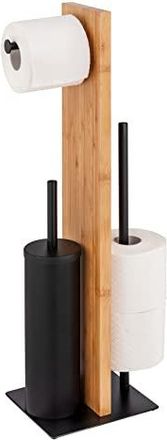 WENKO Stand WC-Garnitur Lesina, aus Bambus und schwarz lackiertem Stahl, Kombination aus WC-Garnitur, Toilettenpapier- und Ersatzrollenhalter, WC-Bürstenkop
