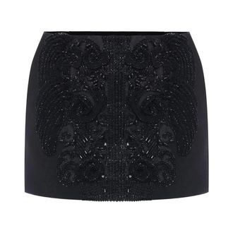 Elisabetta Franchi Doppellagiger Cr&ecirc;pe-Minir&ouml;ck mit Kristallen - - Skirts - Damen - Schwarzk - XL