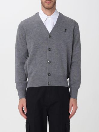 Ami Cardigan en laine &agrave; col V avec logo brod&eacute; contrastant