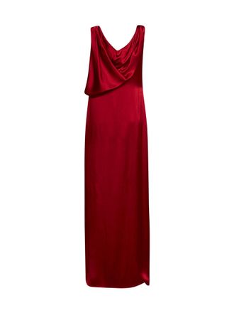 Maison Margiela Womens Maxi Dress Dark Red Satin Acetate