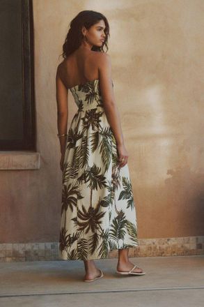 Next Midikleid Bandeau-Midikleid mit Raffung und Leinen (1-tlg)