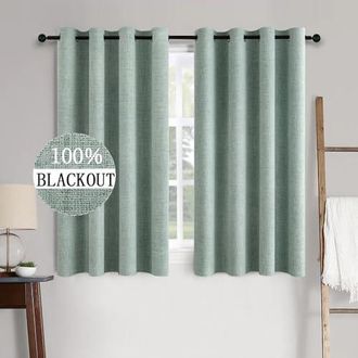 Miulee Lot de 2 rideaux occultants &agrave; oeillets effet lin - 145 x 140 cm - Vert &eacute;t&eacute; - Mat - Protection contre le froid - Pour salon, chambre &agrave; coucher - Isolat