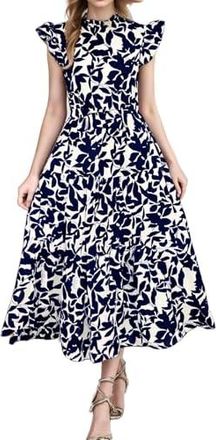 Generic Robes boh&egrave;me 2026 pour femmes, robe d&eacute;contract&eacute;e d&eacute;contract&eacute;e &agrave; col en V ample et pliss&eacute;e, bleu marine, XXL