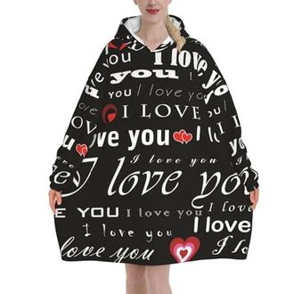 Generic Couverture &agrave; capuche portable pour femme, motifs &laquo; I Love You &raquo; - Couverture douce et surdimensionn&eacute;e