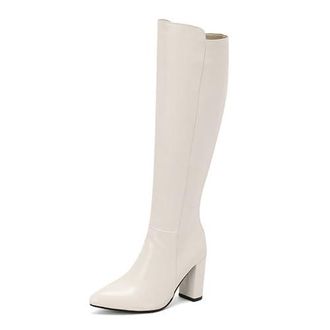 Generic Bottes d&eacute;quitation pour femme - Couleur unie - Fermeture &eacute;clair - Bout pointu - Talon haut - Pour lhiver, blanc, 39.5 EU