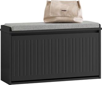 SoBuy FSR98-L-SCH Banc à Chaussures, Meuble à Chaussures, Meuble dentrée, avec Assise Coussin Rembourré et Abattant, Banc de Rangement à Chaussures