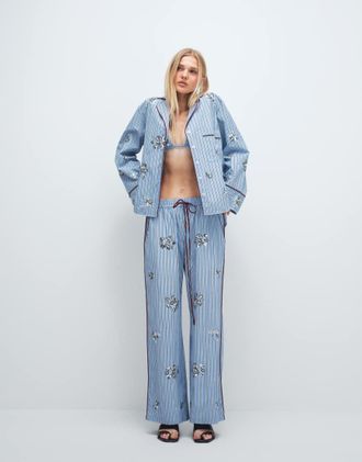Asos Pantalon de pyjama densemble &agrave; rayures et ornements-multicolore