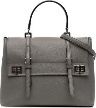 Prada Hobo Bags - Saffiano Cuir Double Turnlock Satchel - Gr. unisize - in Grau - f&uuml;r Damen