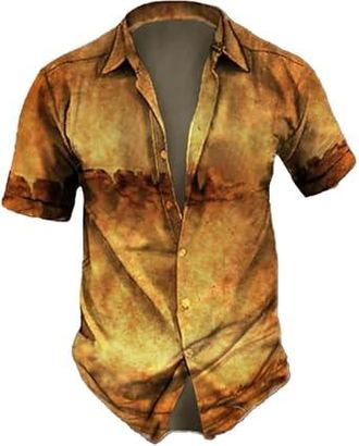 Generic Chemises daffaires décontractées en flanelle pour hommes, chemises à manches courtes pour hommes, chemises en lin à manches courtes pour hommes, jaune