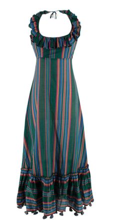 Zimmermann Dark Green Ruffled Striped Halterneck Maxi Dress Size XS