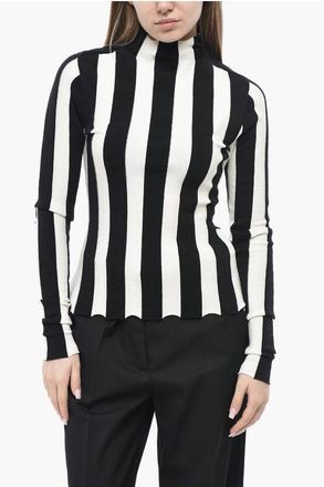 Interior Bicolour Ribbed Cotton-Blend Crewneck Sweater size L