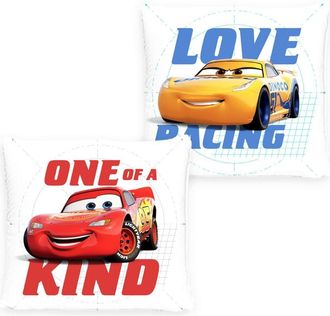 JACK Renforcé Kissen 40x40cm inkl. Füllung Dekokissen Cars One Love Rennauto Disney Blau Rot Weiß