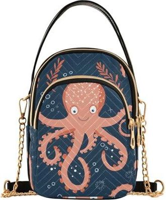 Mnsruu Sac à bandoulière pour femme - Motif pieuvre de dessin animé - Bleu - Petit sac à bandoulière avec sangle réglable