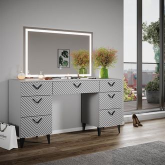 Vicco Schminktisch Grau Anett 150x78.1x45 cm - Frisiertisch, Schubladen für Ordnung im Chaos