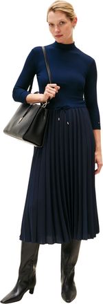 Tommy Hilfiger Damen Kleid Slim Rib Mix Midi-Länge, Blau (Dark Night Navy), XXXL