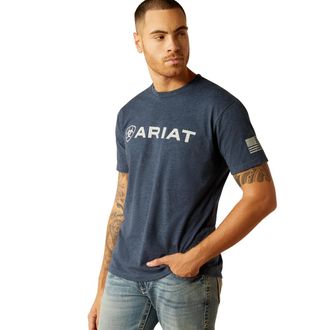 Ariat Ariat Herren Shield Flag T-Shirt, Marineblau, meliert, Mittel