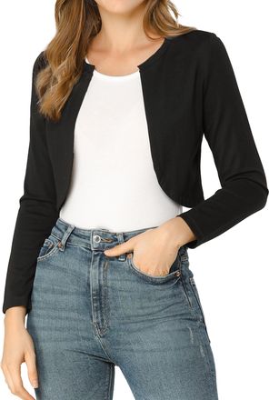 Allegra K Damen Langarm Bolero Offen Elegante Crop Jacke Arbeit Shrug Schwarz XS