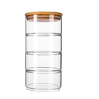 DOITOOL Bocaux de rangement empilables en verre avec couvercle, 4 niveaux ronds pour servir du thé, des desserts, des bonbons