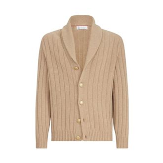Brunello Cucinelli Rippstrick-Cardigan mit Schalkragen - - Knitwear - Herren - Beige - M