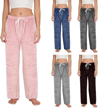 Generic Pantalon de pyjama en flanelle pour femme - Élégant - Pantalon de pyjama long en flanelle - Avec poches - Pantalon de détente baggy - Pantalon douille