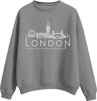 Generic Sweat-shirt pour femme - Imprim&eacute; graphique britannique - Haut surdimensionn&eacute; - Col rond - Manches longues - Automne - Hiver - D&eacute;contract&eacute; - Confortabl