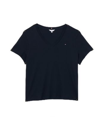 Tommy Hilfiger Damen T-Shirt Kurzarm Slim Fit Cody V-Ausschnitt, Blau (Desert Sky), 46