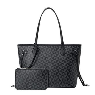 Generic Sac fourre-tout extra large pour femme avec portefeuille en cuir &agrave; carreaux et sacs &agrave; main avec poign&eacute;e sur le dessus, Noir, extra large