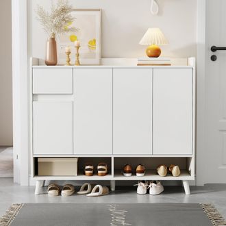 Generic Sideboard Kommode Schuhschrank Modern Grifflos Flurkommode Gro&szlig; mit Massivholzbeinen & Schubladen Anrichte Abgerundet Push-to-Open Storage Cabinet f&uuml;r
