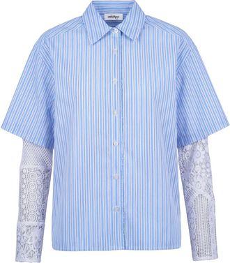 ottod'Ame Femme, Blouses et Chemises, Multicolore, Taille: 34 FR Camicia a righe inserti in pizzo