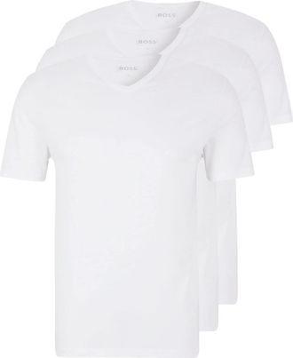 BOSS Herren Classic T-Shirts Kurzarm Shirts Pure Cotton V-Neck 3er Pack, Farbe:Weiß, Artikel:-100 White, Größe:2XL