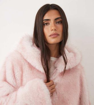 KAIIA faux-fur Kapuzen-Cropped-Jacke in Babyrosa