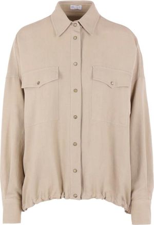 Brunello Cucinelli Femme, Blouses et Chemises, Beige, Taille: 38 FR Fluid Twill Shirt