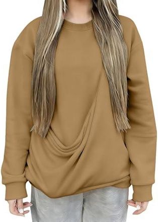 Generic Sweatshirts pour femmes UK Sweatshirt de couleur unie surdimensionn&eacute; haut col rond manches longues automne hiver d&eacute;contract&eacute; confortable automne mode 
