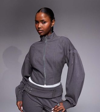 KAIIA Exclusivit&eacute; - Kaiia - Veste densemble ajust&eacute;e &agrave; manches ballon et fermeture &eacute;clair - Anthracite-Gris