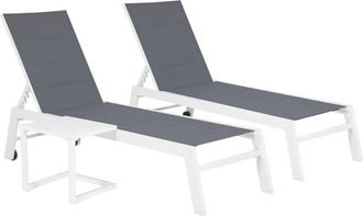Happy Garden Set 2 bains de soleil et table dappoint BARBADOS en textil&egrave;ne gris - aluminium blanc